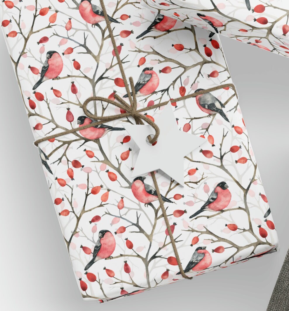 Bullfinches Birds Wrapping Paper, Bullfinch Birds Gift Wrapping Paper ...