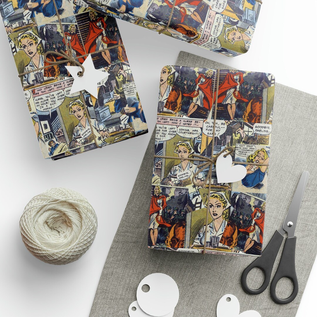 Comic Book Wrapping Paper, Vintage Comic Book Love Wrapping Paper ...
