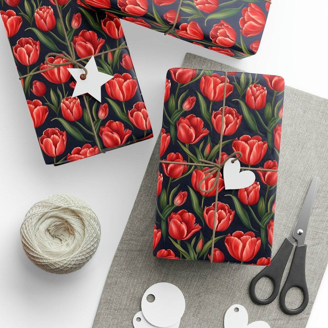 Red Tulips Gift Wrapping Paper, Tulips Gift Wrapping Paper, Tulips ...