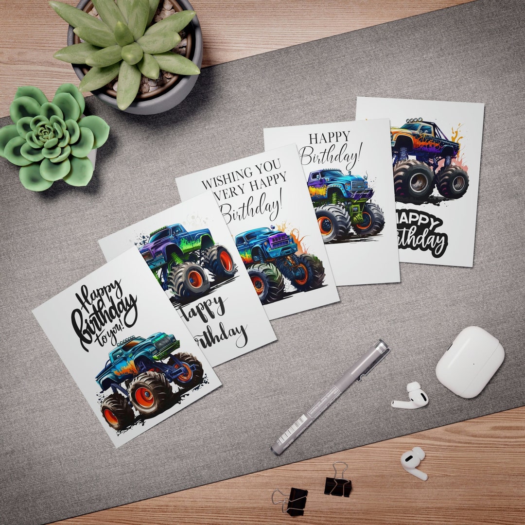 Happy Birthday Monster Truck Multi-design Greeting Cards (5-pack ...