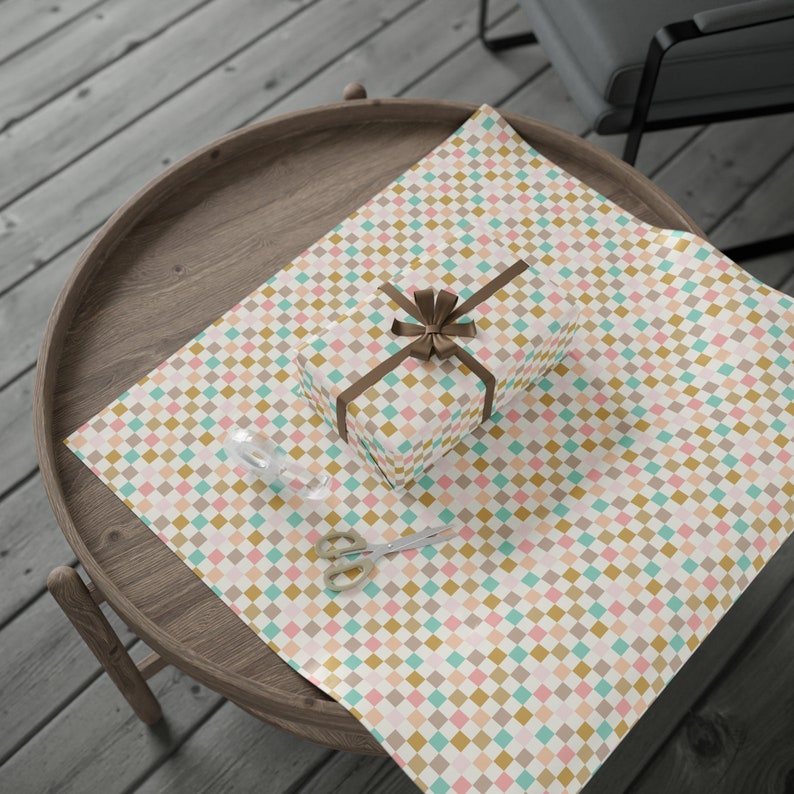 Modern Checkered Gift Wrapping Paper Roll, Pastel Checkered Gift ...