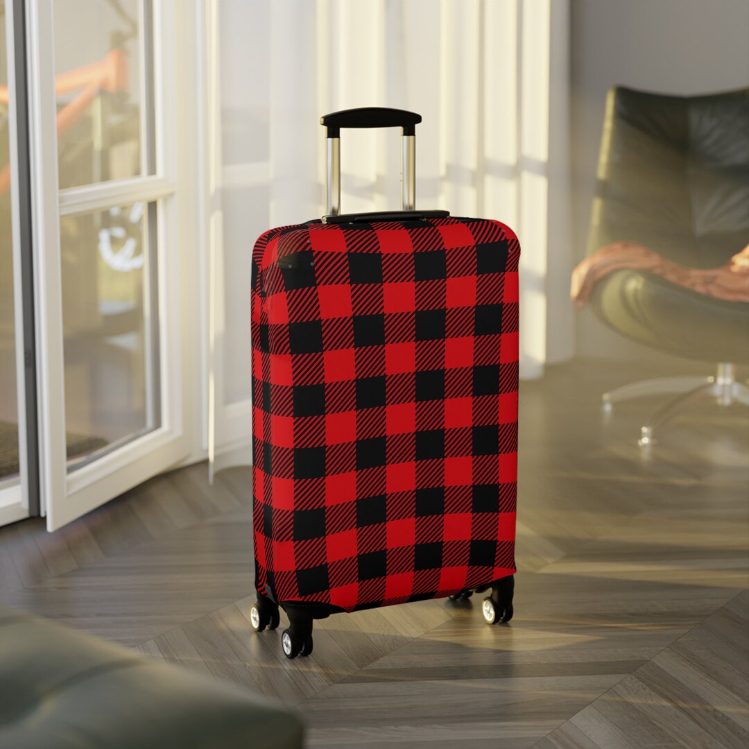 Christmas Buffalo Plaid Luggage Cover, Christmas Buffalo Plaid Luggage ...