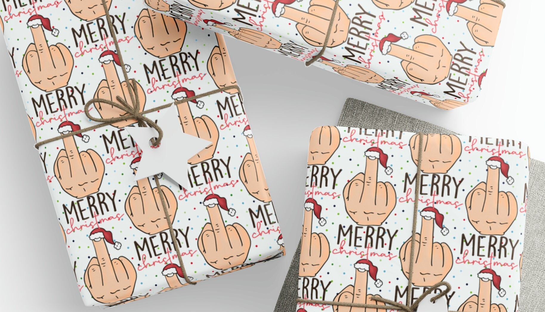 Funny Middle Finger Wrapping Paper Roll, Christma Santa Middle Finger ...