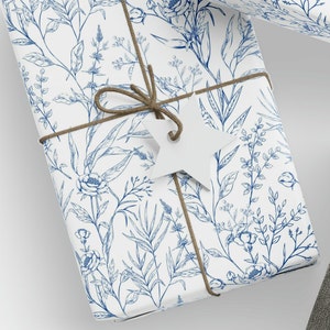 Blue Flowers Wrapping Paper, Wedding Floral Gift Wrapping Paper ...