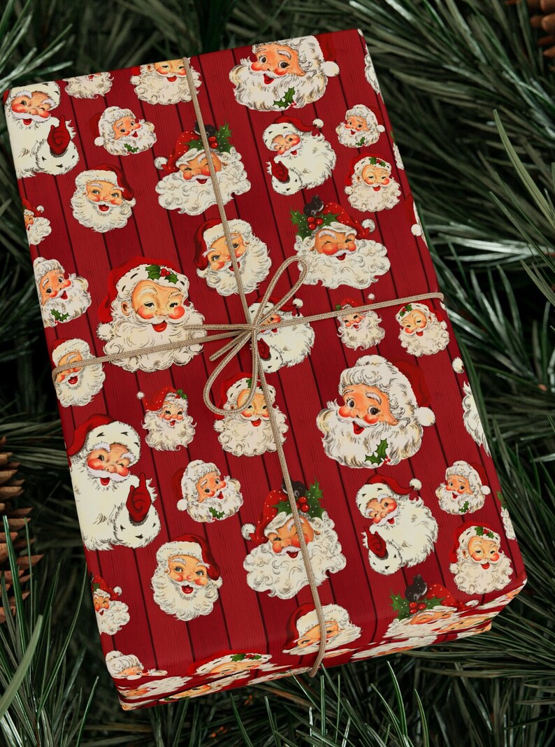Vintage Santa Gift Wrapping Paper Roll, Santa Gift Wrapping Paper ...