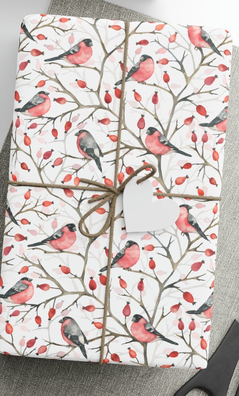 Bullfinches Birds Wrapping Paper, Bullfinch Birds Gift Wrapping Paper ...