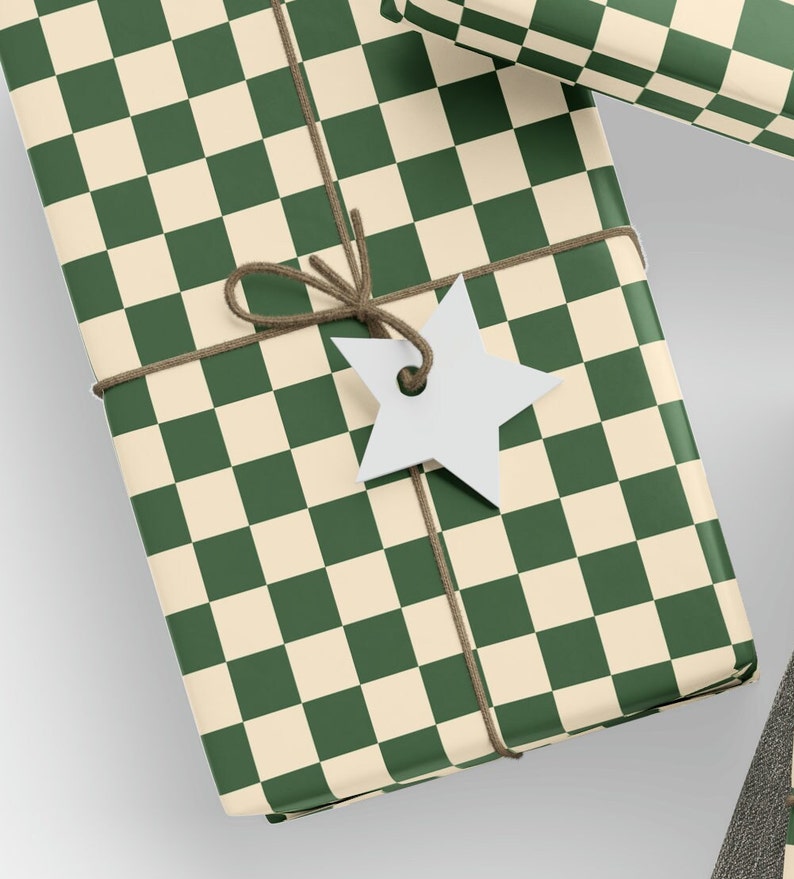 Green & Cream Checkered Gift Wrapping Paper Roll, Checkered Gift ...