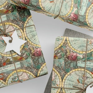 World Map Gift Wrapping Paper Roll, Vintage World Map Inspired Gift ...