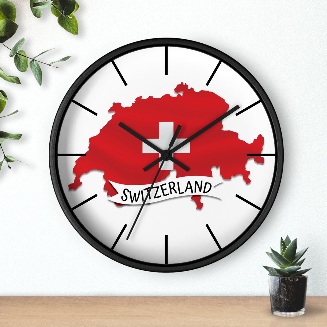 Switzerland Flag Wall Clock, Switzerland Map Clock, Switzerland ...