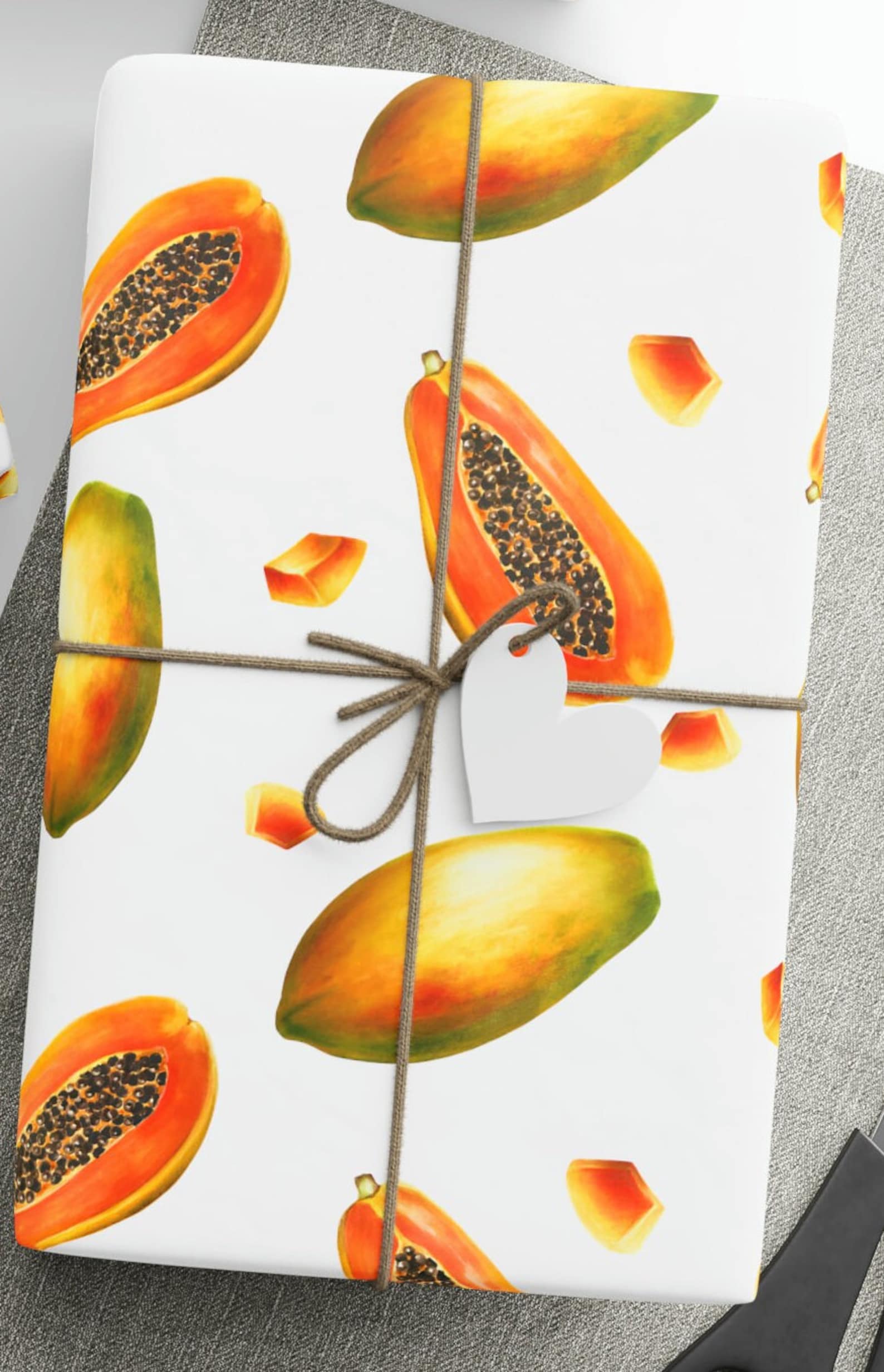 Papaya Fruits Wrapping Paper Roll, Papaya Gift Wrapping Paper, Papaya ...