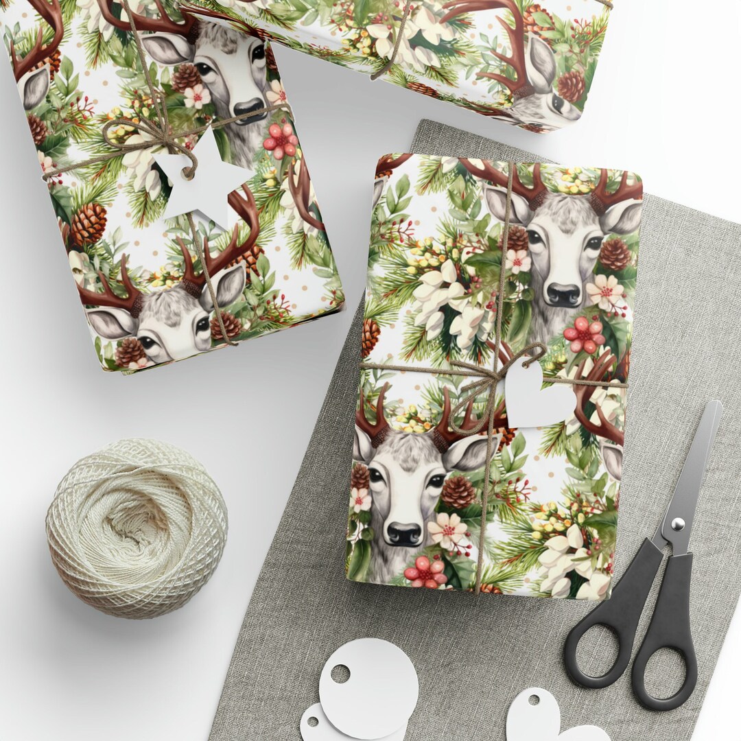 Wild Deer Gift Wrapping Paper Roll, White Deer Gift Wrapping Paper Roll ...