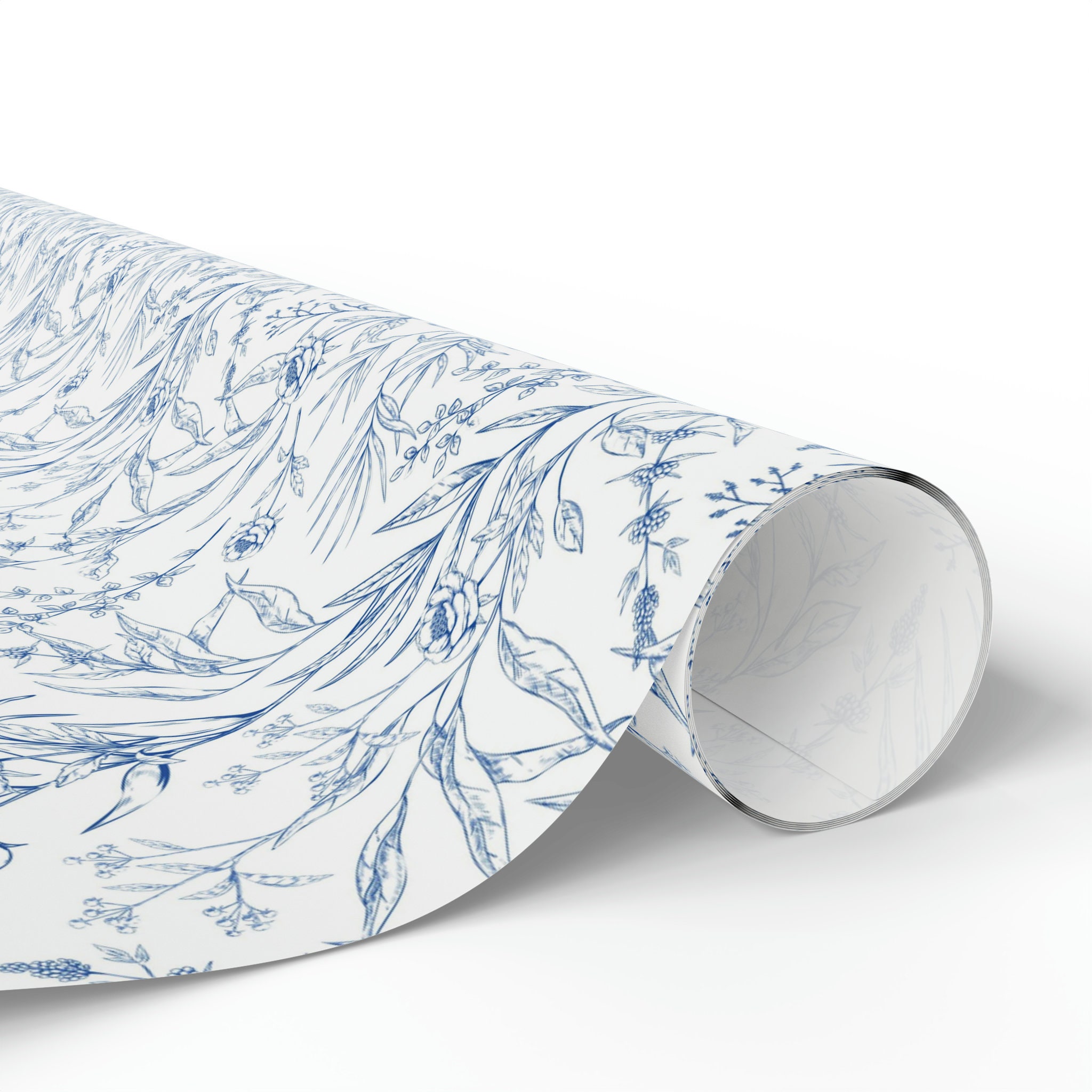 Blue Flowers Wrapping Paper, Wedding Floral Gift Wrapping Paper ...