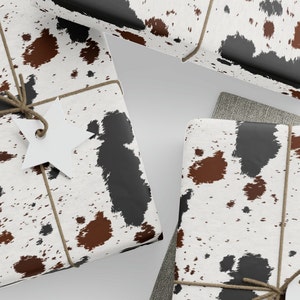 Cow Print Brown Black White Cowhide Wrapping Paper Roll, Cow Print Gift ...