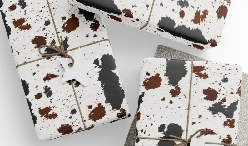 Cow Print Brown Black White Cowhide Wrapping Paper Roll, Cow Print Gift ...