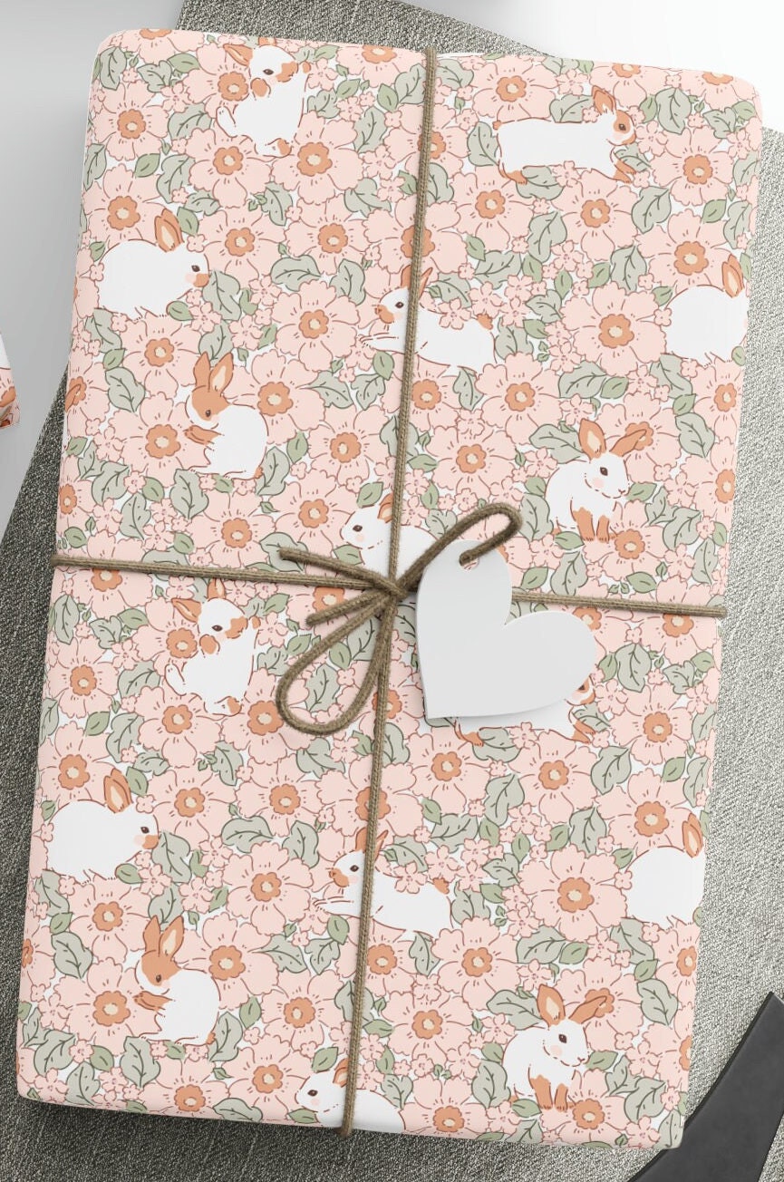 Bunny Rabbit Wrapping Paper Roll, Bunny Wrapping Paper, Rabbit Gifts ...