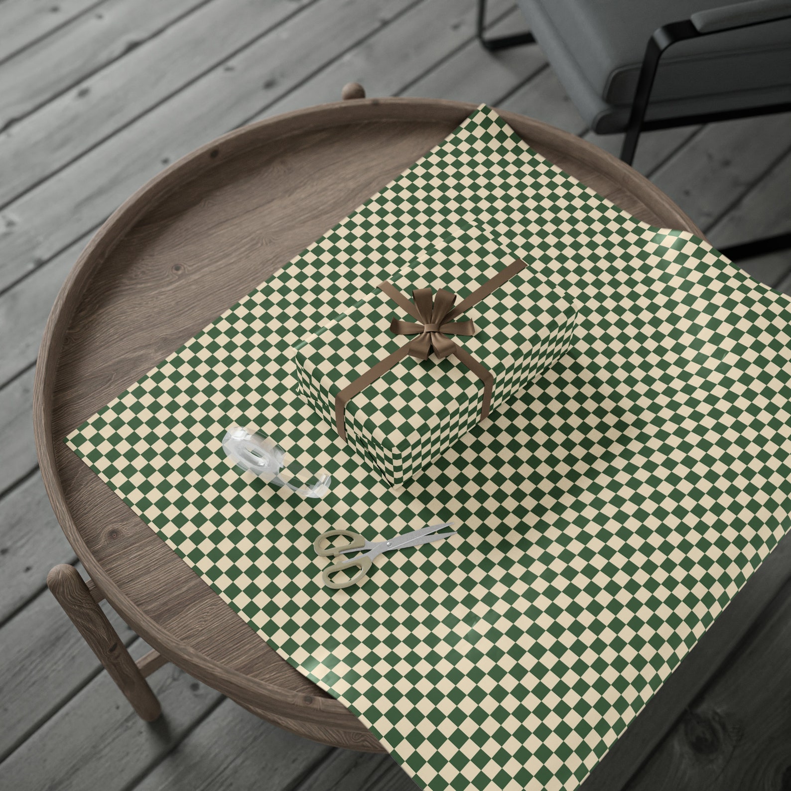 Green & Cream Checkered Gift Wrapping Paper Roll, Checkered Gift ...