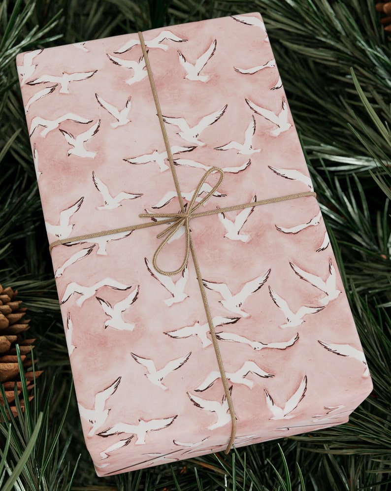Seagull Wrapping Paper, Pink Seagull Wrapping Paper, Sea Birds Wrapping ...