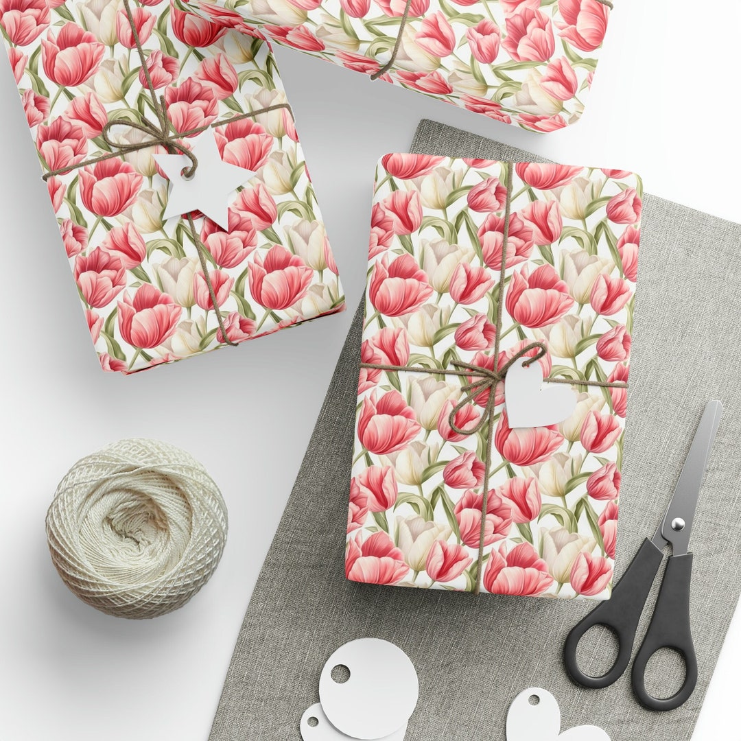 Tulips Gift Wrapping Papers, White and Pink Tulips Gift Wrapping Paper ...