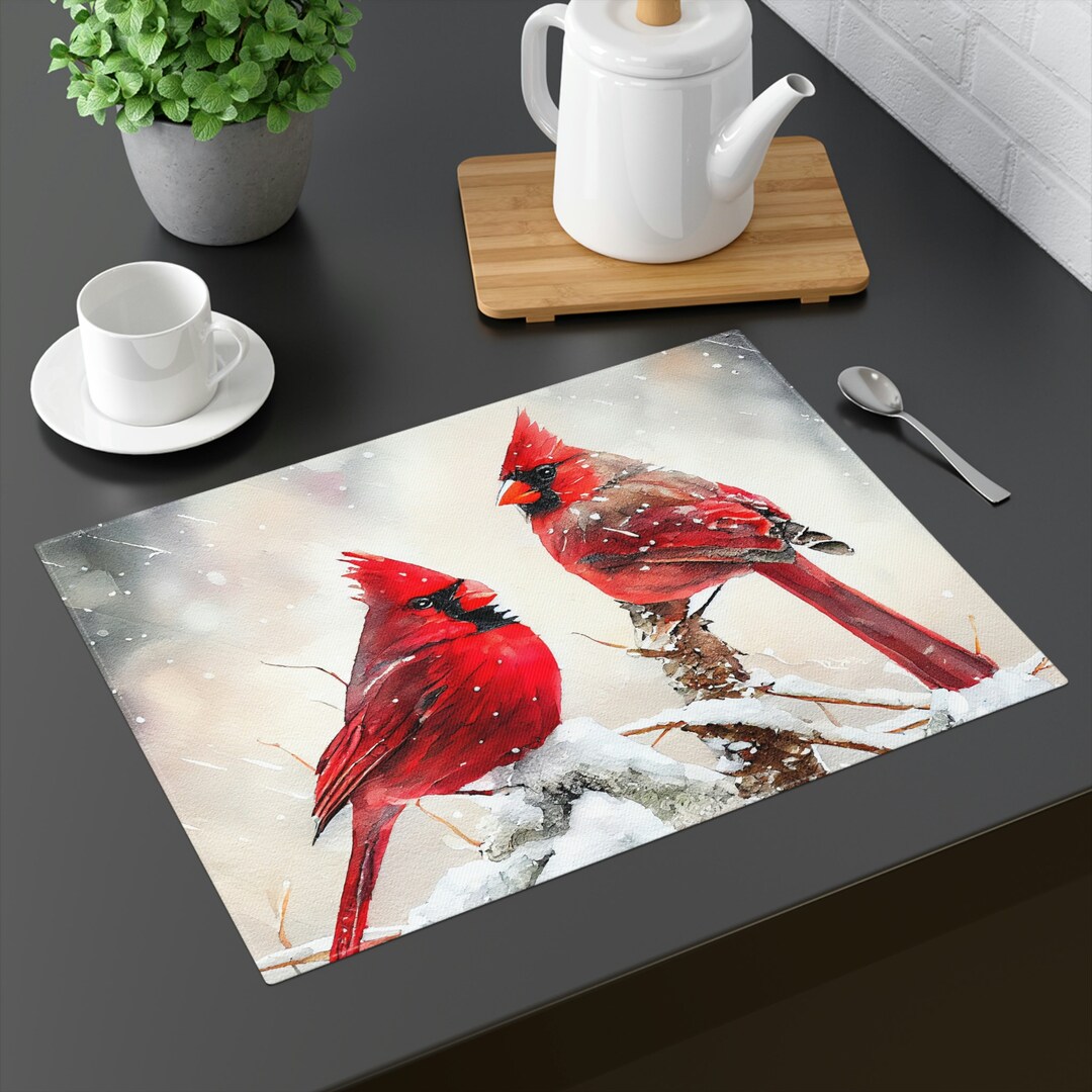 Christmas Cardinals Placemat, 1pc, Cardinal Placemat, Cardinals ...