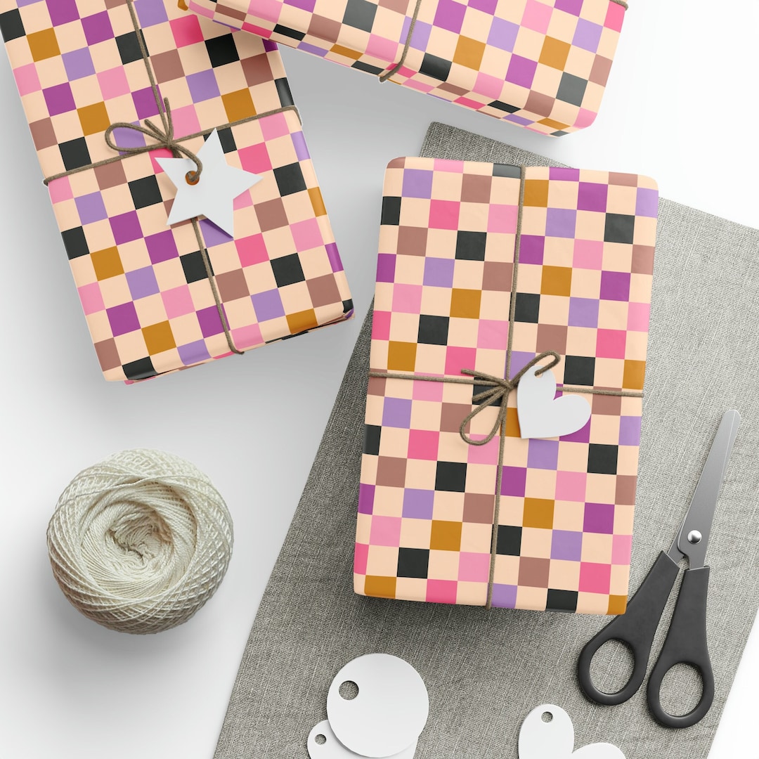 Modern Pastel Checkered Gift Wrapping Papers, Checkered Birthday Gift ...
