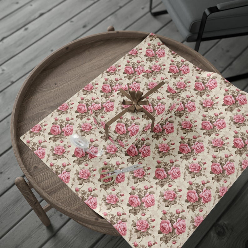 English Roses Wrapping Paper Roll, Shabby Chic Flowers Wrapping Paper ...