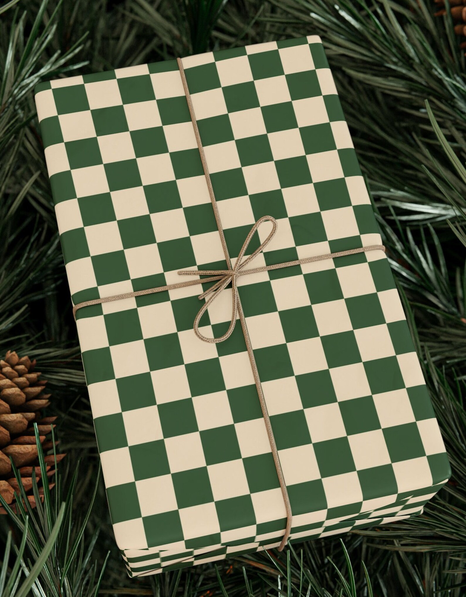 Green & Cream Checkered Gift Wrapping Paper Roll, Checkered Gift ...