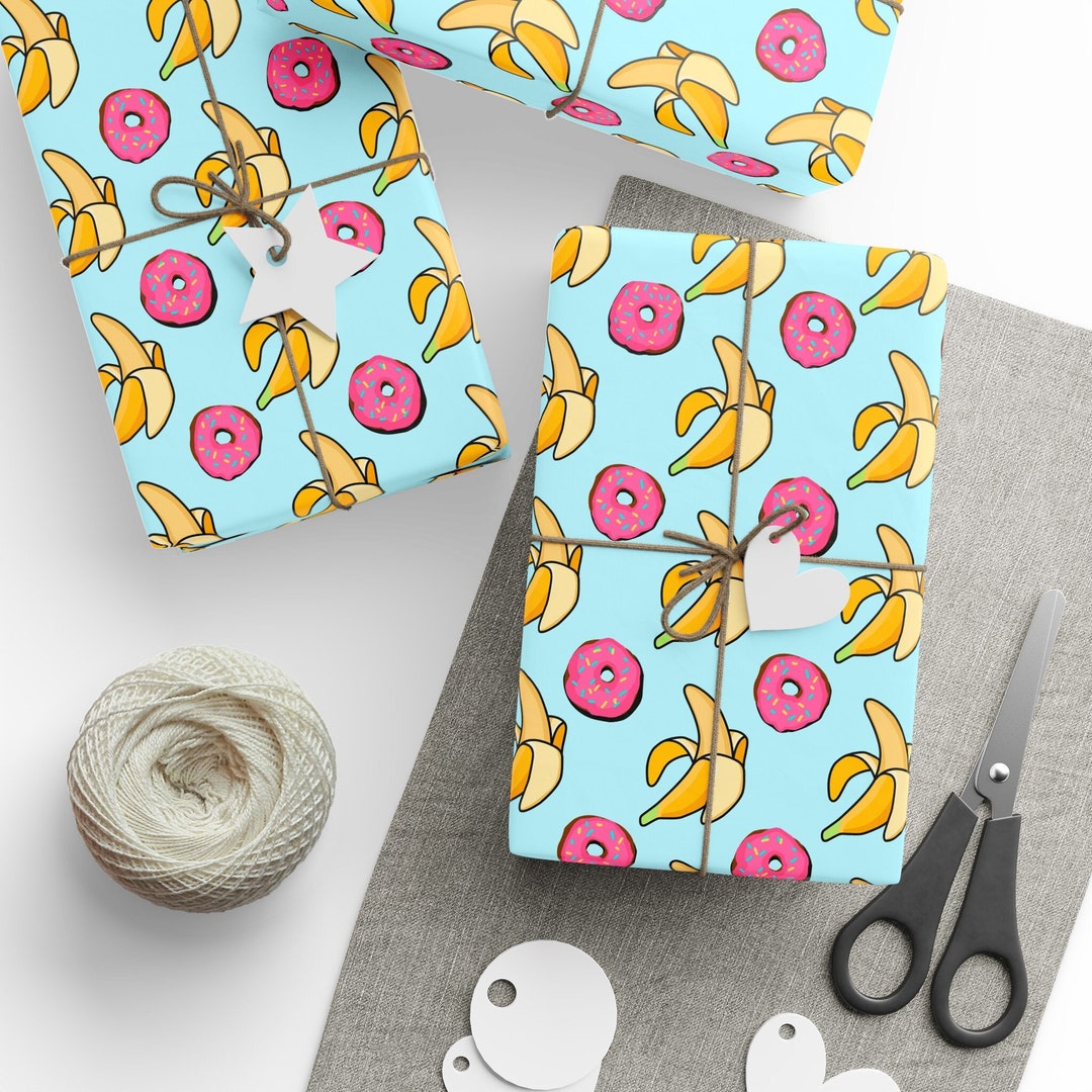 Banana and Donuts Wrapping Papers, Banana Gift Wrapping Paper, Donuts ...