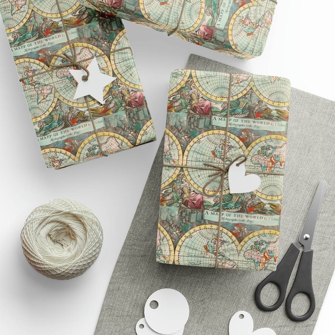 World Map Gift Wrapping Paper Roll, Vintage World Map Inspired Gift ...