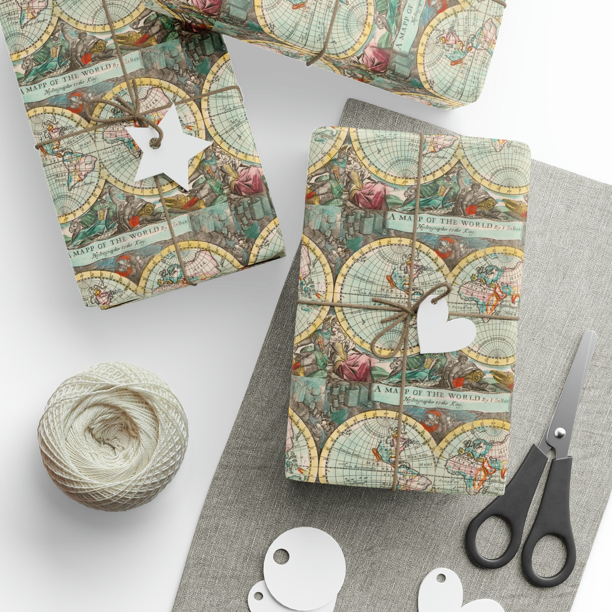 World Map Gift Wrapping Paper Roll, Vintage World Map Inspired Gift ...