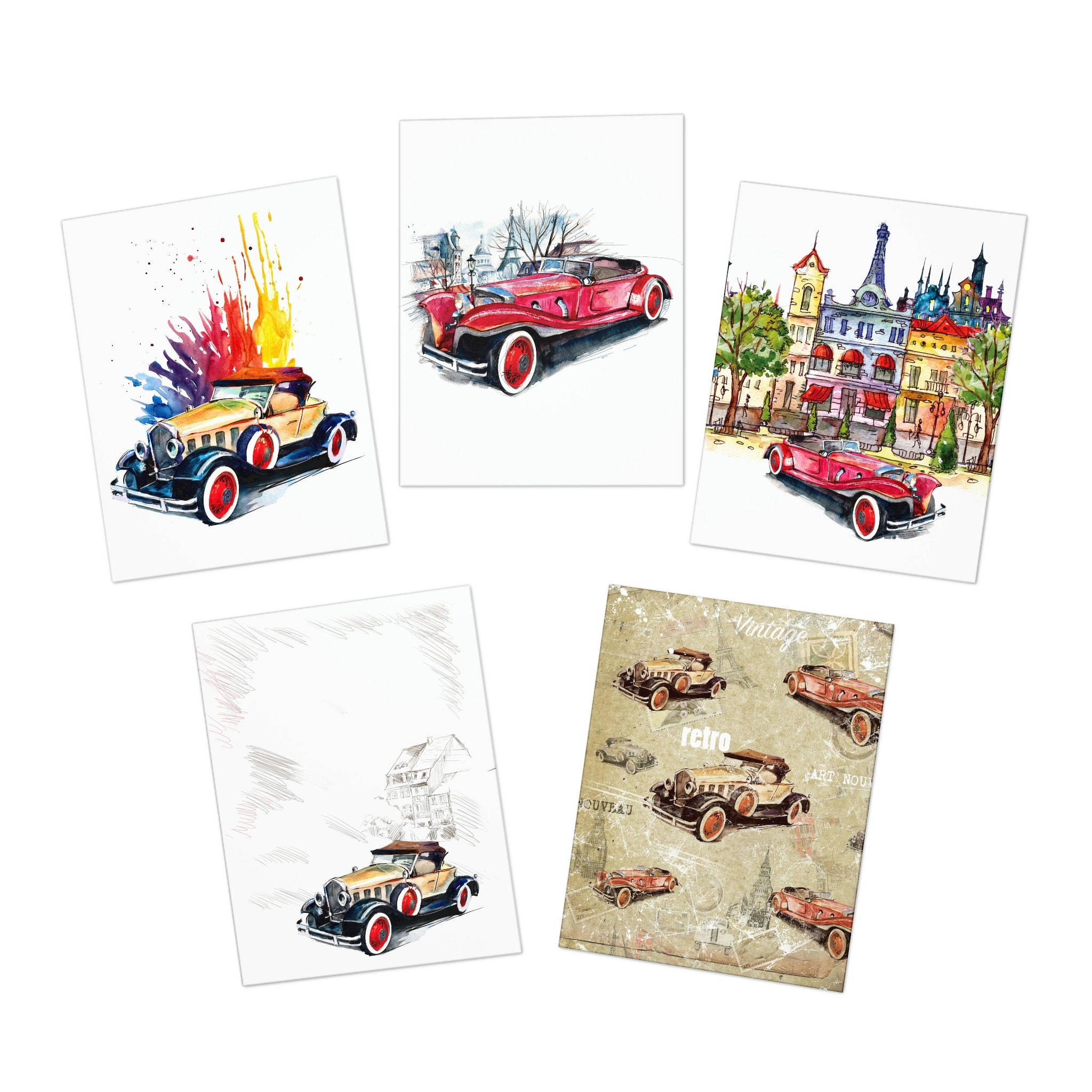 Multi-design Retro Cars Greeting Cards, Multi-design Retro Cars Thank ...