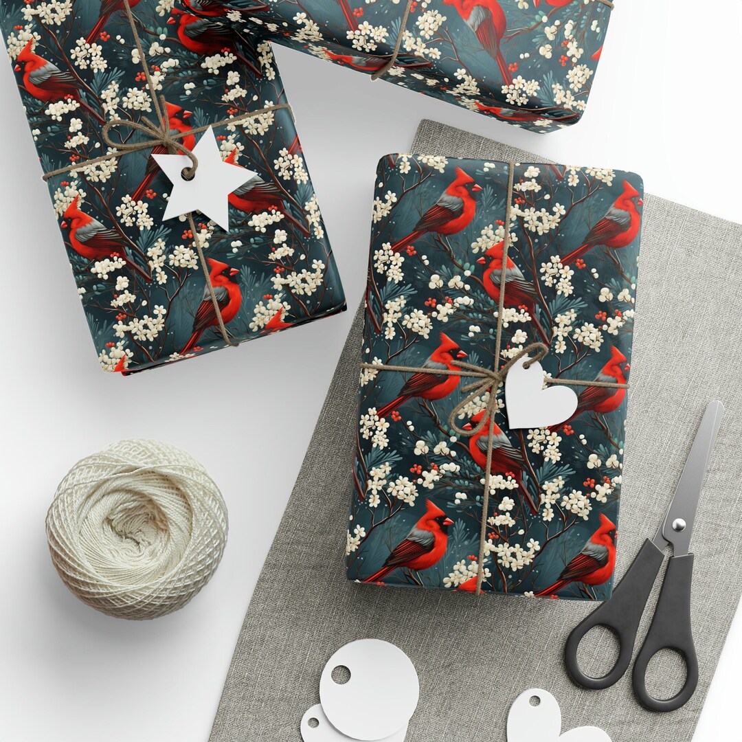 Red Cardinal Wrapping Paper, Christmas Cardinals Wrapping Paper ...