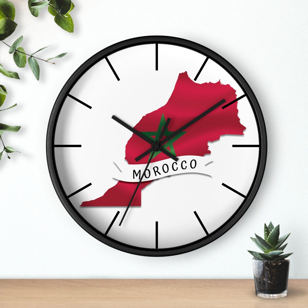 Morocco Flag Wall Clock, Morocco Inspired Gifts, Morocco Minimalist ...