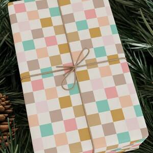 Modern Checkered Gift Wrapping Paper Roll, Pastel Checkered Gift ...