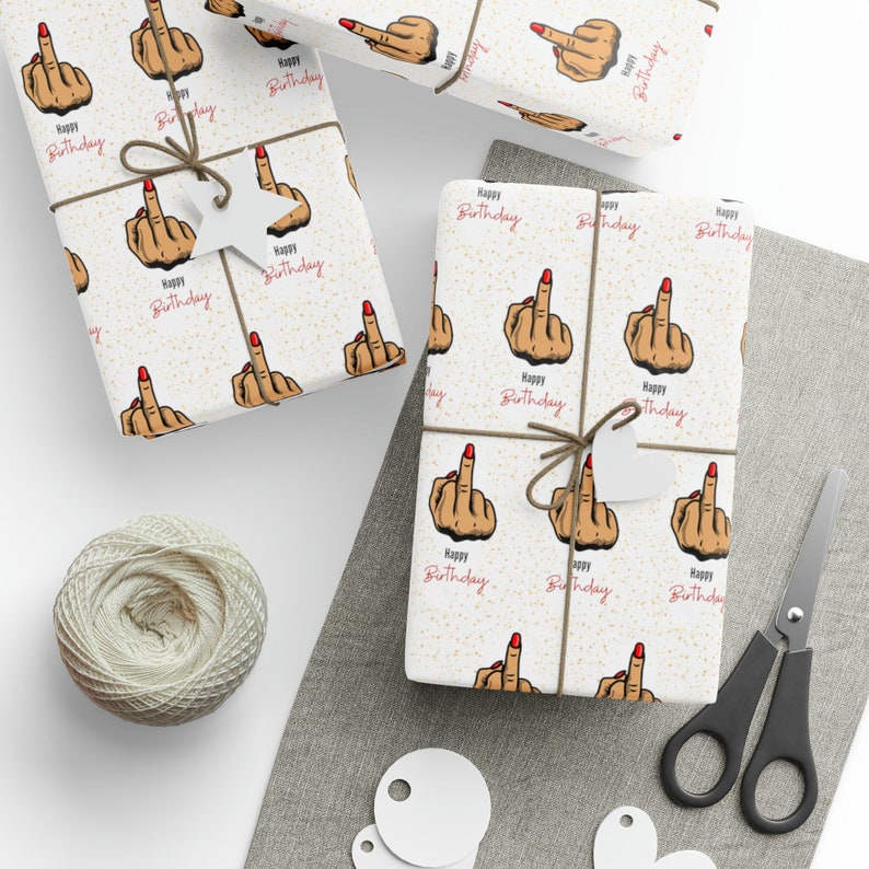 Middle Finger Birthday Gift Wrapping Papers, Funny Happy Birthday Gift ...
