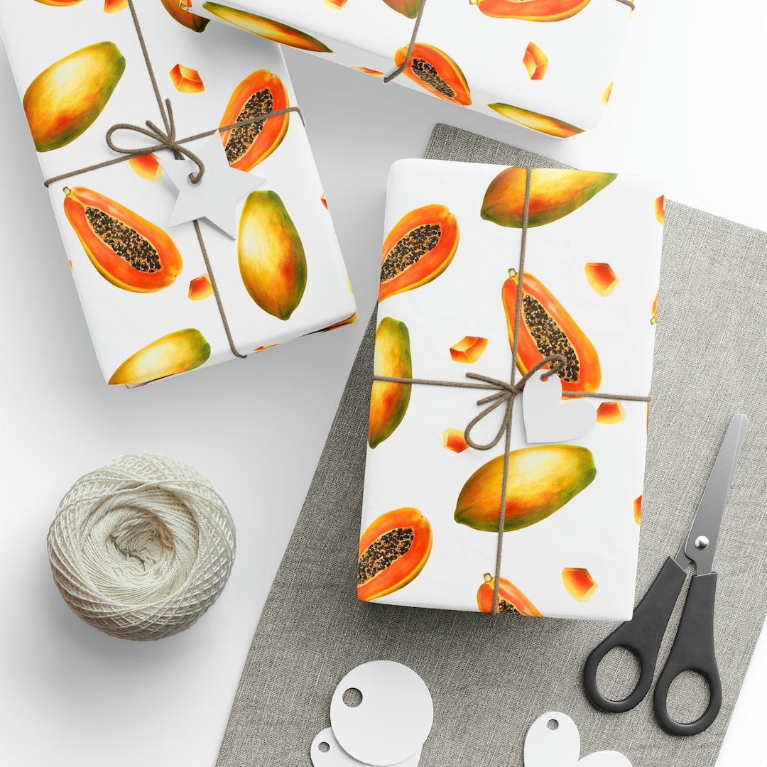 Papaya Fruits Wrapping Paper Roll, Papaya Gift Wrapping Paper, Papaya ...