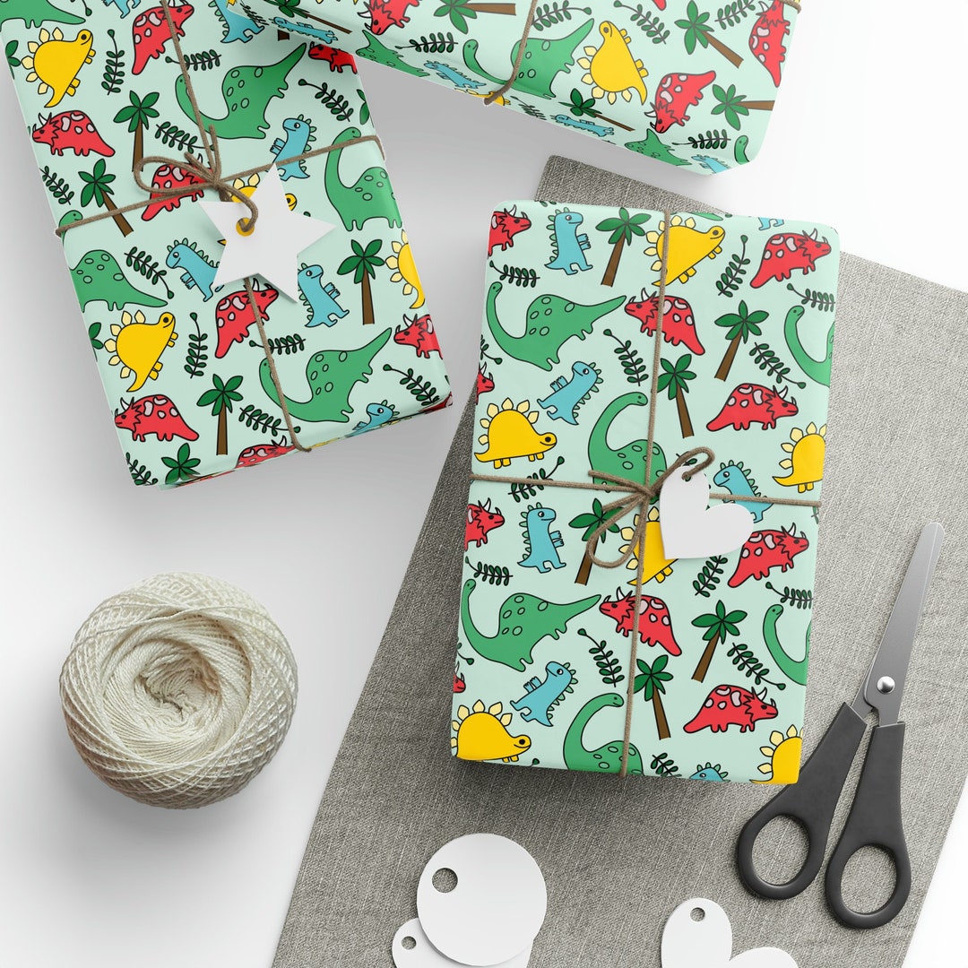 Dino Wrapping Paper Roll, Dinosaur Gift Wrapping Paper, Dinosaur ...