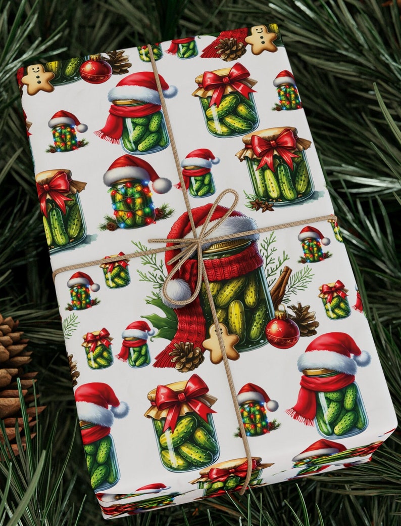 Santa Pickle Jar Gift Wrapping Papers, Pickle Gift Wrapping Paper, Pickle Christmas Gift ...