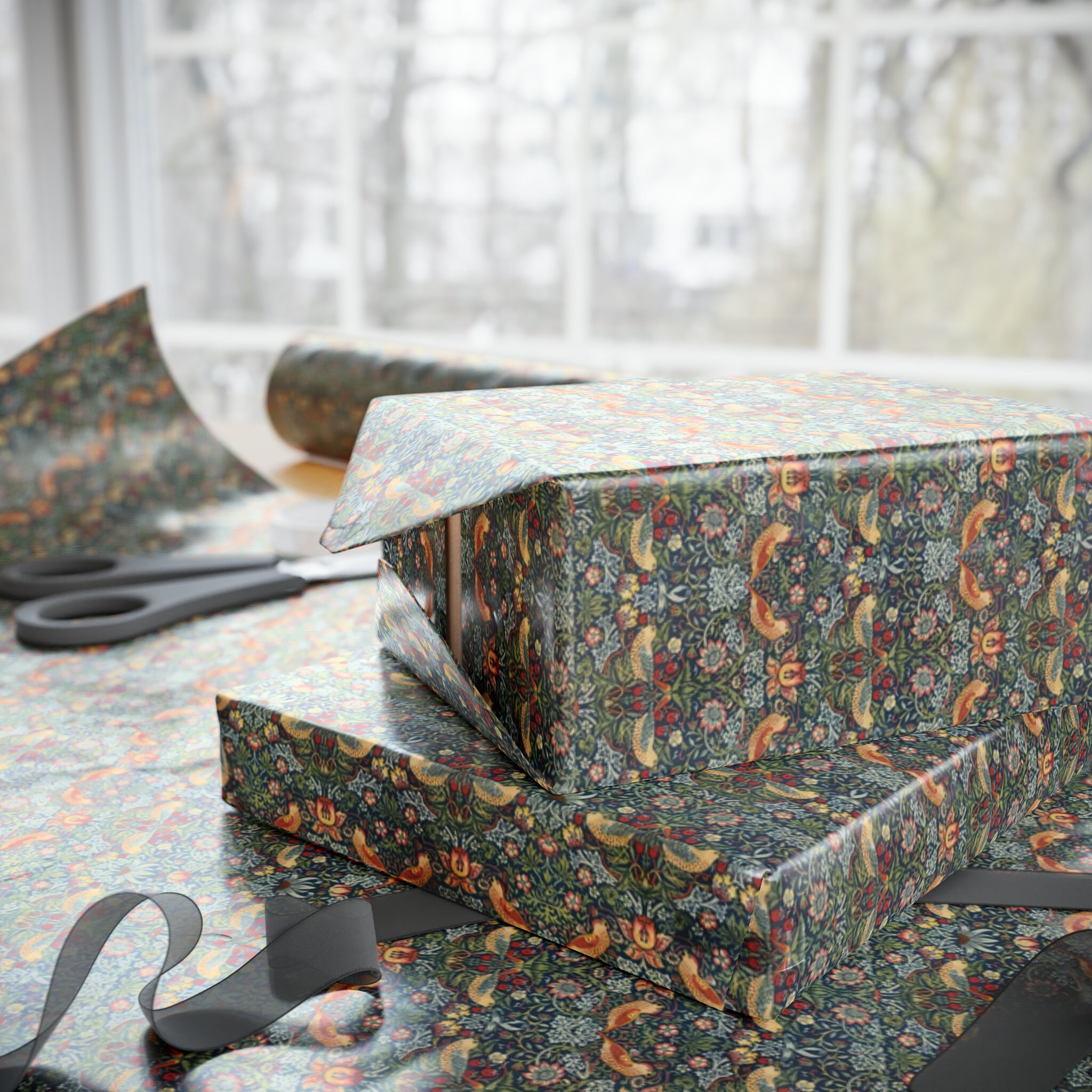 William Morris Strawberry Thief Print Wrapping Papers Roll, Cottagecore ...