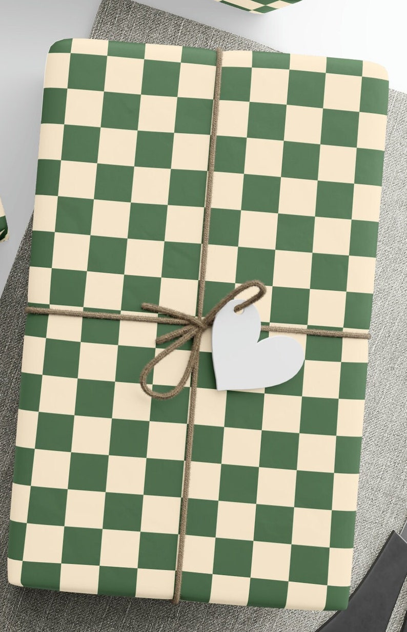 Green & Cream Checkered Gift Wrapping Paper Roll, Checkered Gift ...