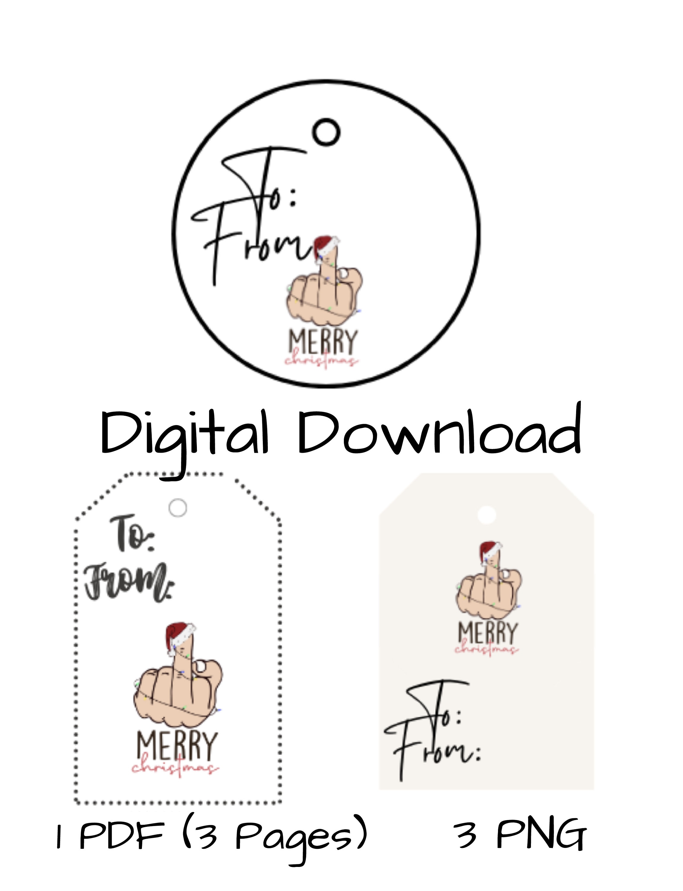 Funny Middle Finger Tags Printable Download, Christmas Santa Middle ...