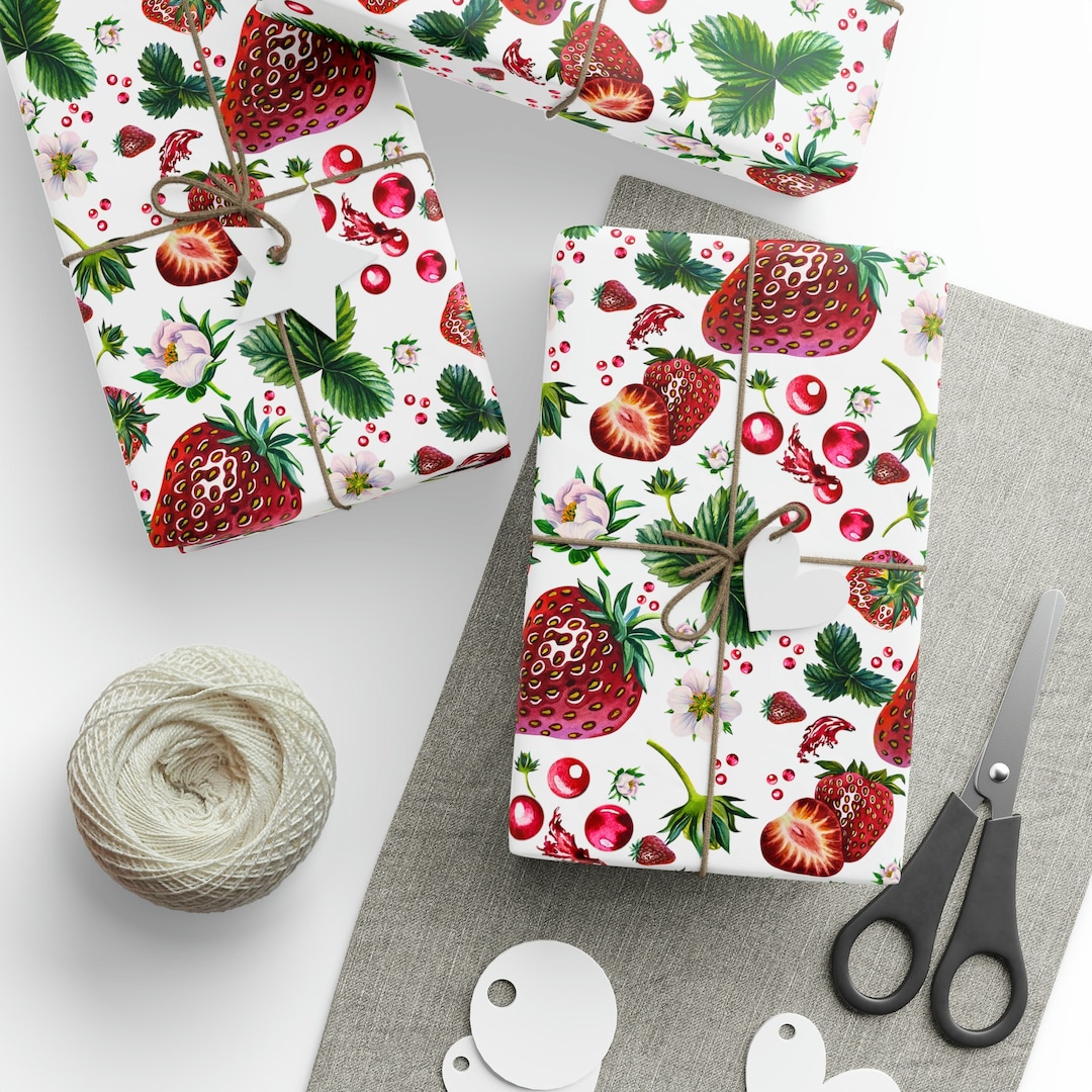 Strawberry Wrapping Paper, Strawberry Birthday Gift Wrapping Paper Roll ...
