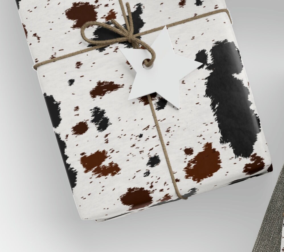Cow Print Brown Black White Cowhide Wrapping Paper Roll, Cow Print Gift ...