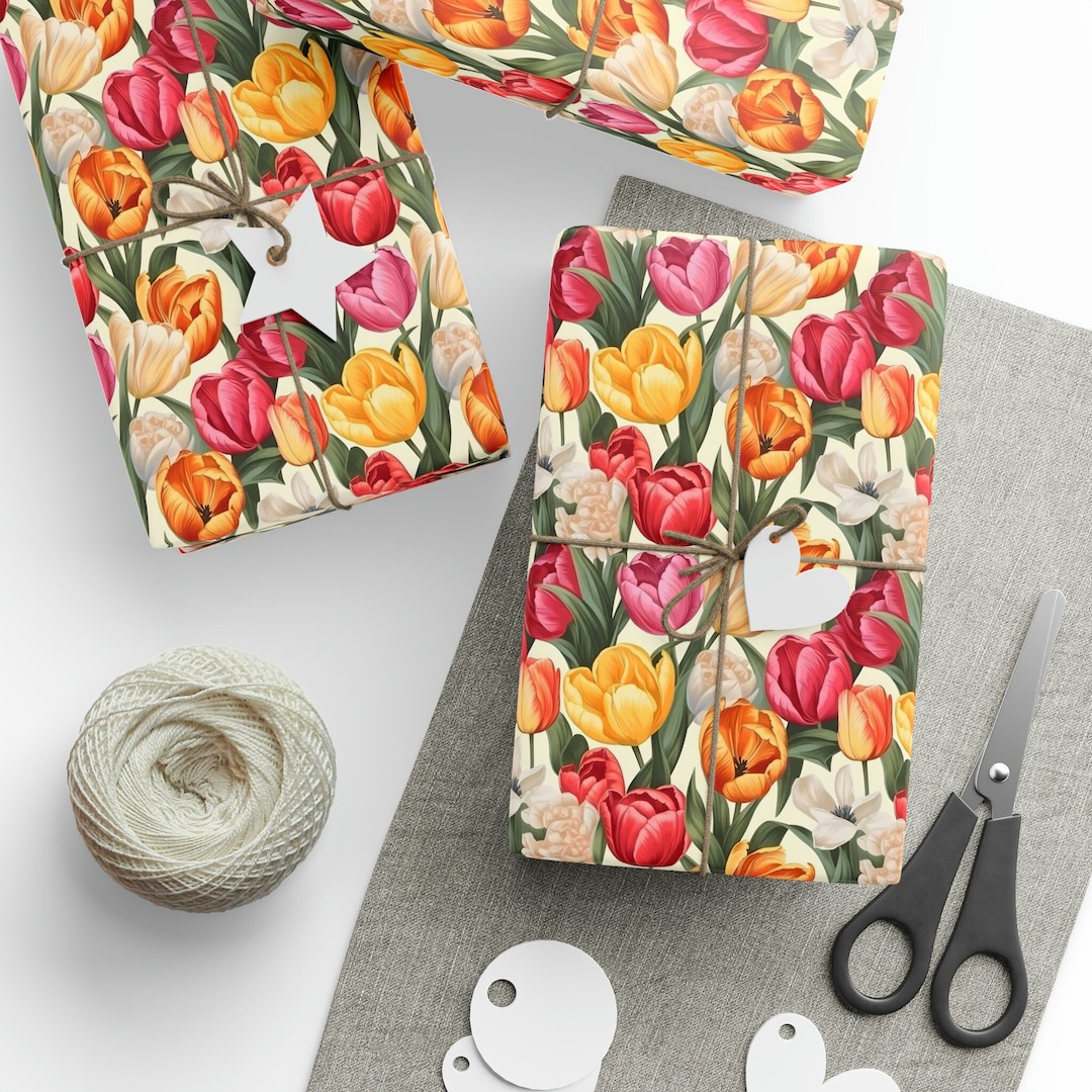 Tulips Gift Wrapping Paper, Colorful Tulips Gift Wrapping Paper Roll ...
