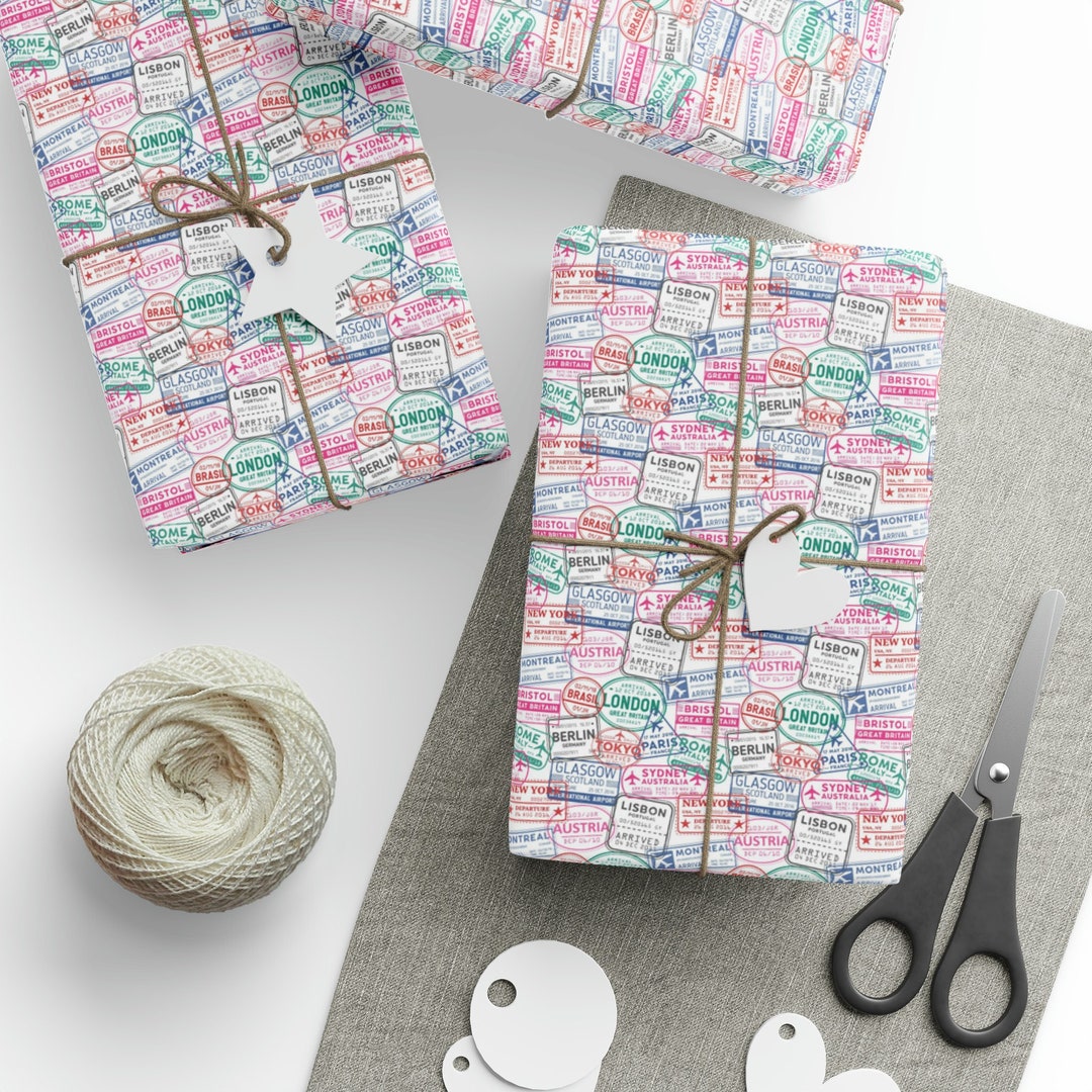 Modern Visa Stamps Gifts Wrapping Papers, World Visa Stamps Pattern ...