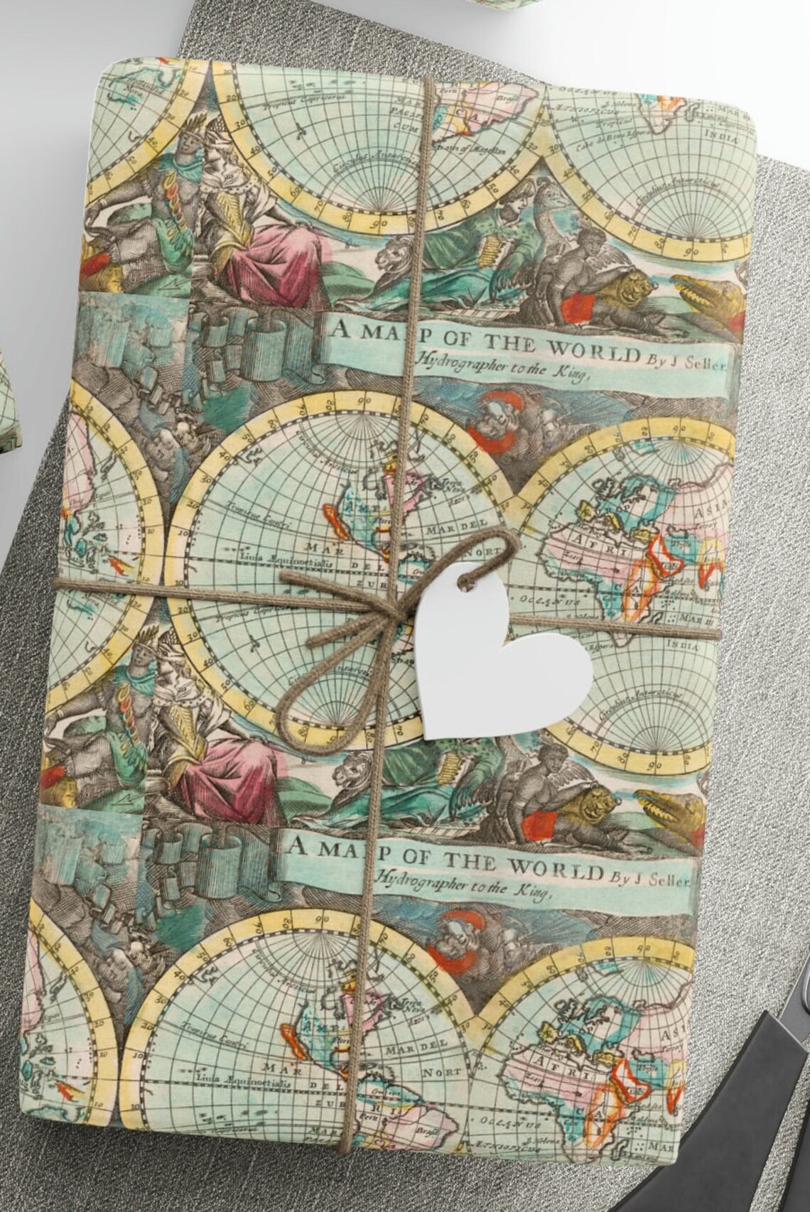 World Map Gift Wrapping Paper Roll, Vintage World Map Inspired Gift ...