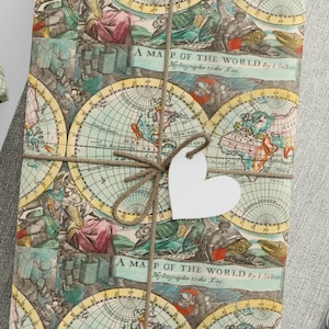 World Map Gift Wrapping Paper Roll, Vintage World Map Inspired Gift ...