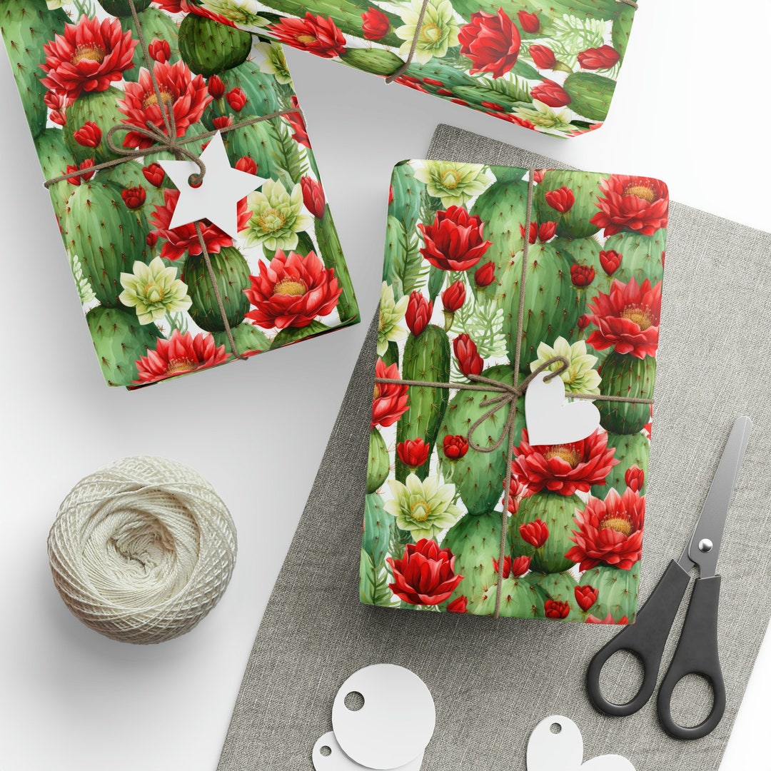 Cacti Wrapping Paper Roll, Cactus Flower Gift Wrapping Paper, Cacti ...