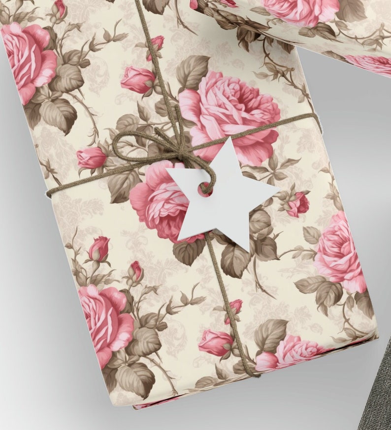 English Roses Wrapping Paper Roll, Shabby Chic Flowers Wrapping Paper ...