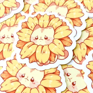 Sunflower Cat Vinyl Sticker ~ Little Lion ~ Cute Sticker - Etsy