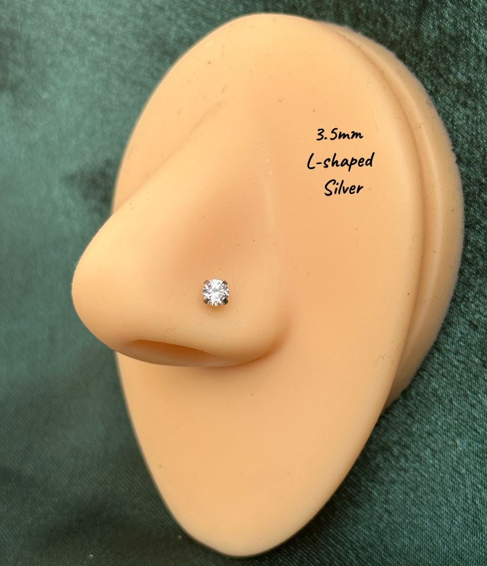 Tiny Silver Cycle Nose Stud, Silver Circle, L Shaped Nose Stud,20gauge ,3.5mm Nose Studs,3mm ...